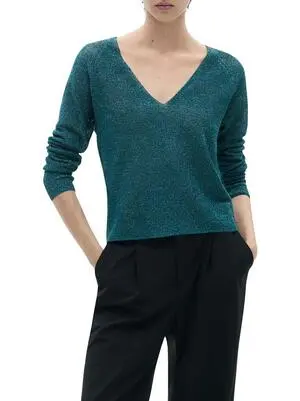 Mango MANGO Metallic Sweater Green