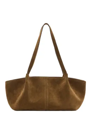 Mango MANGO Suede Shoulder Bag Tobacco Brown