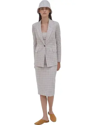 Rosetta Getty Peak Lapel Striped Windowpane Jacquard Jacket - Navy / Blue
