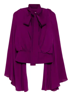 Elie Saab V-plunge Cape Sleeves Top - Purple