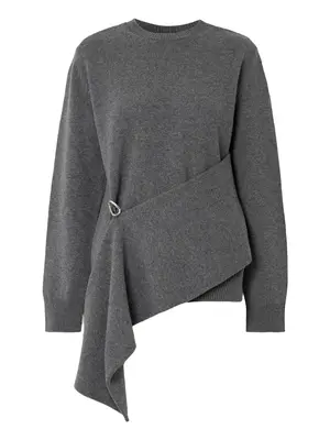 JIL SANDER Embellished Draped Wool And Cashmere-blend Sweater - Gray