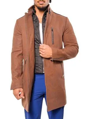 MACEOO Wool Blend Car Coat With Quilted Bib - Orange