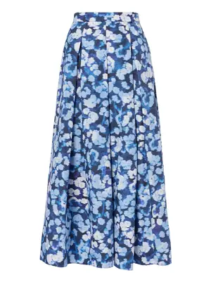 Erdem Floral Pleated Midi Skirt - Blue