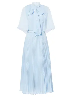 SELF-PORTRAIT Caped Chiffon Midi Dress - Blue