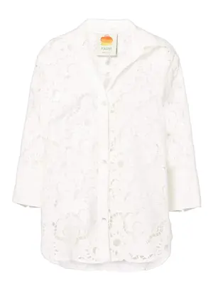 Farm Rio Broderie Anglaise Cotton Shirt - White