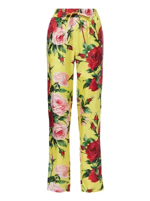 Dolce & Gabbana Floral Printed Silk Trousers - Yellow