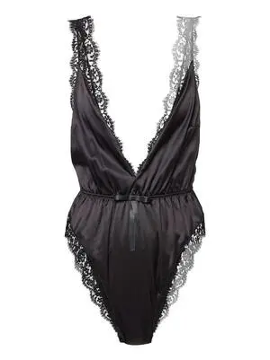 Dolce & Gabbana Lace-trimmed Silk-blend Satin Bodysuit - Black
