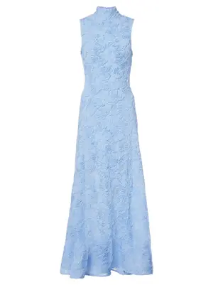 Remain Birger Christensen Floral Embroidered Mesh Maxi Dress - Blue