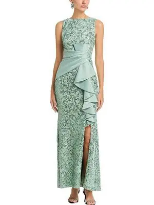 Eliza J Sleeveless Ruffle Gown Sage