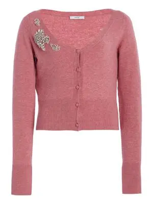 Erdem Cropped Embroidered Knit Cardigan - Pink