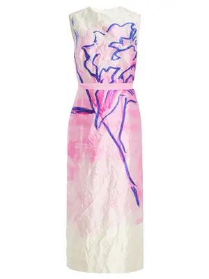 Erdem Crinkled Satin Midi Dress Light Pink