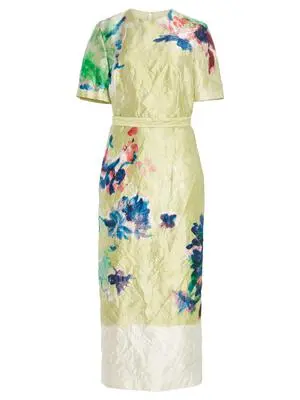Erdem Crinkled Satin Midi Dress Yellow