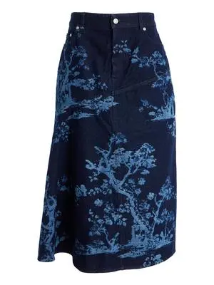 ERDEM Printed Denim Midi Skirt