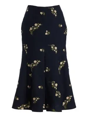 Erdem Wool-Cotton Midi Skirt Navy