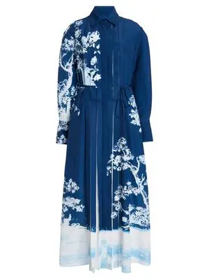 Erdem Pleated Georgette Midi Shirt Dress - Blue
