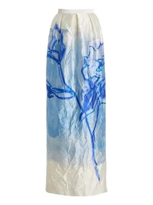 Erdem Crinkled Satin Maxi Skirt - Blue