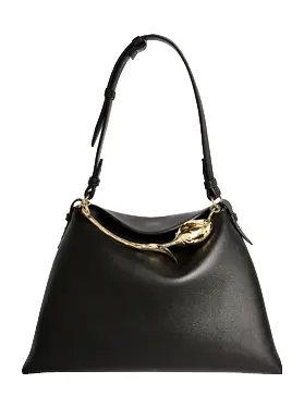 Erdem Bloom Leather Shoulder Bag Black