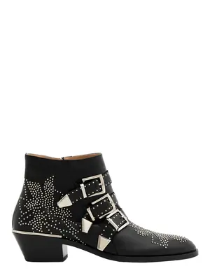 Chloé Susanna 40 Studded Leather Ankle Boots - Black And Silver