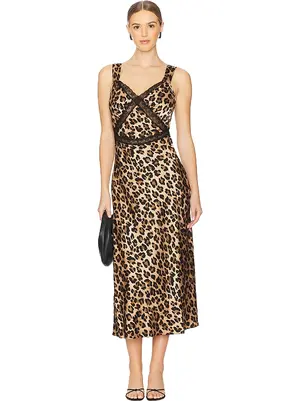 Bardot Emory Satin Slip Dress - Leopard