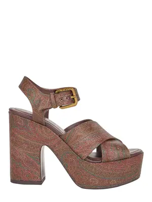 Etro 100mm Paisley Platform Sandals - Brown