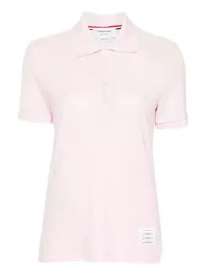 Thom Browne Logo-patch Piqué Polo Top - Pink