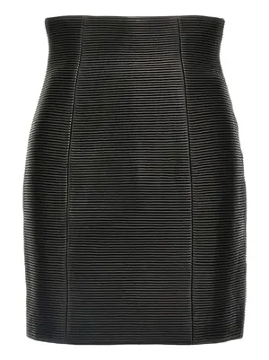 Balmain Leather Straight Skirt - Black