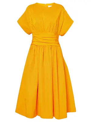 Carolina Herrera Gathered Cotton-blend Cocktail Dress - Orange