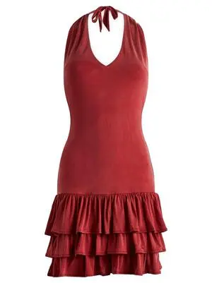 PEACHY DEN Kylie Halter Mini Dress - Red Sandstone