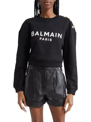 Balmain Crop Logo Graphic Sweatshirt - Eab Black/ White