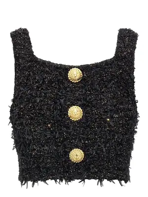 Balmain Lurex Tweed Sleeveless Top - Black