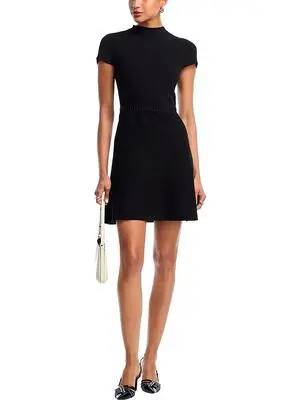 Aqua Boucle Mock Neck Mini Dress Black
