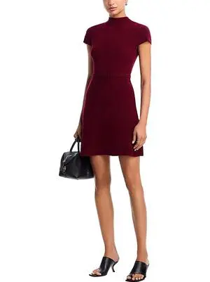 Aqua Boucle Mock Neck Mini Dress Dark Cherry