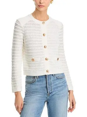 MILLY Beaded Textured Cardigan Jacket - Ecru