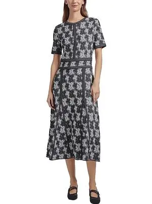 Misook Printed Short Sleeve Midi Dress - Black/white