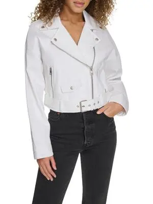 LEVI'S Levi's Denim Moto Crop Jacket White Denim