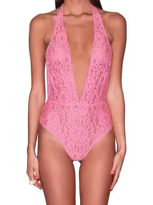 Fleur Du Mal Lace Halter Teddy - Pink Cadillac