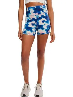 Free People Printed Bike Shorts - Blue Watercolor Flow
