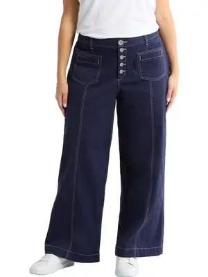 Wit & Wisdom Ab'solution Skyrise Wide Leg Twill Pants - Evening Blue