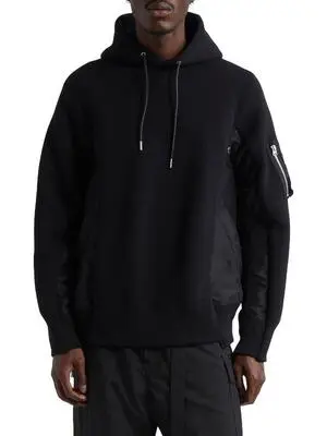 Sacai Sponge Sweat Mixed Media Hoodie - Black/ Black 002