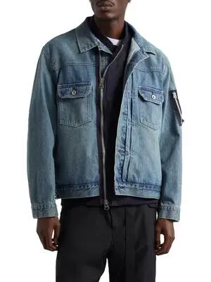 Sacai Layered Mixed Media Trucker Jacket - Light Blue