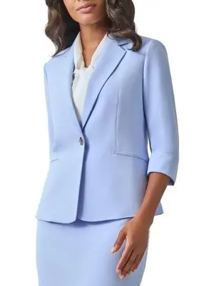 KASPER Stretch Crepe One-Button Blazer California Sky