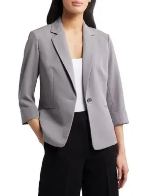 KASPER Stretch Crepe One-button Blazer - Granite