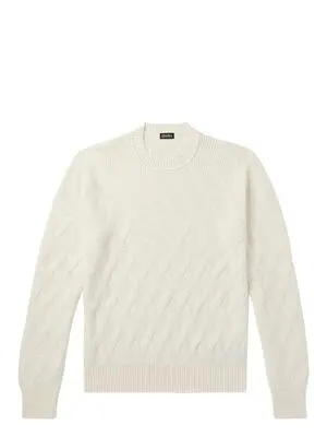 Zegna Leather-trimmed Basketweave Cotton Sweater - Neutrals