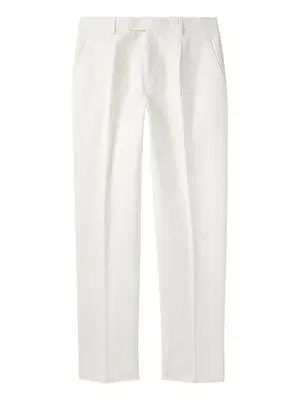 Zegna Tapered Pleated Cotton And Linen-blend Twill Trousers - White