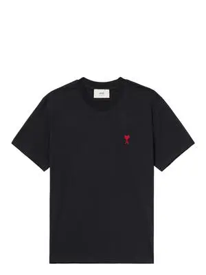 AMI Paris Logo-embroidered Stretch Organic Cotton-jersey T-shirt - Black