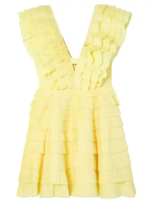 Aje Reflection Tiered Mini Dress - Yellow