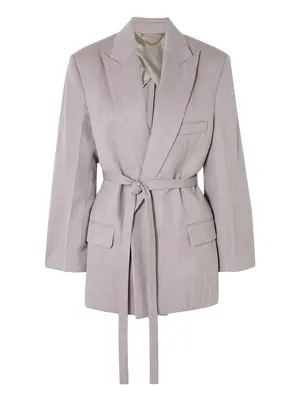 Victoria Beckham Belted Textured-wool Blazer - Gray