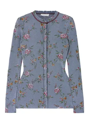 Rabanne Metallic Floral-print Knit Cardigan - Blue