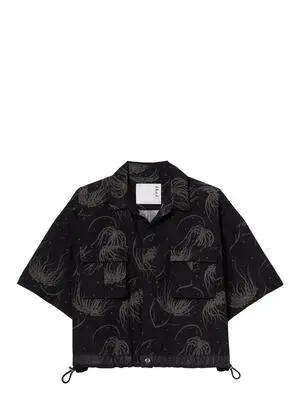 Sacai Cropped Printed Poplin Shirt - Black