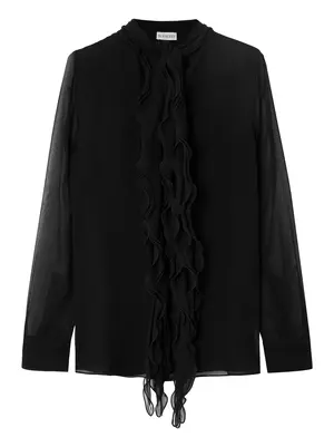Burberry Ruffled Silk-chiffon Blouse - Black